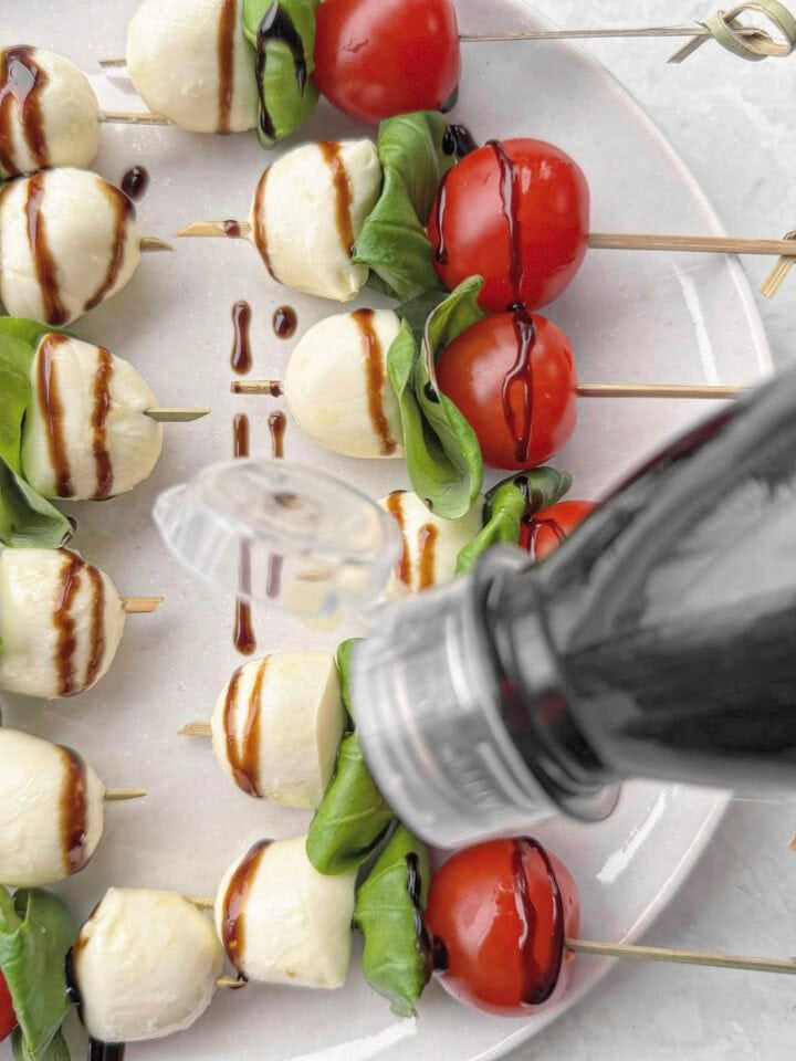 Caprese Salad Skewers with Bocconcini (Appetizer) - Nourish & Tempt