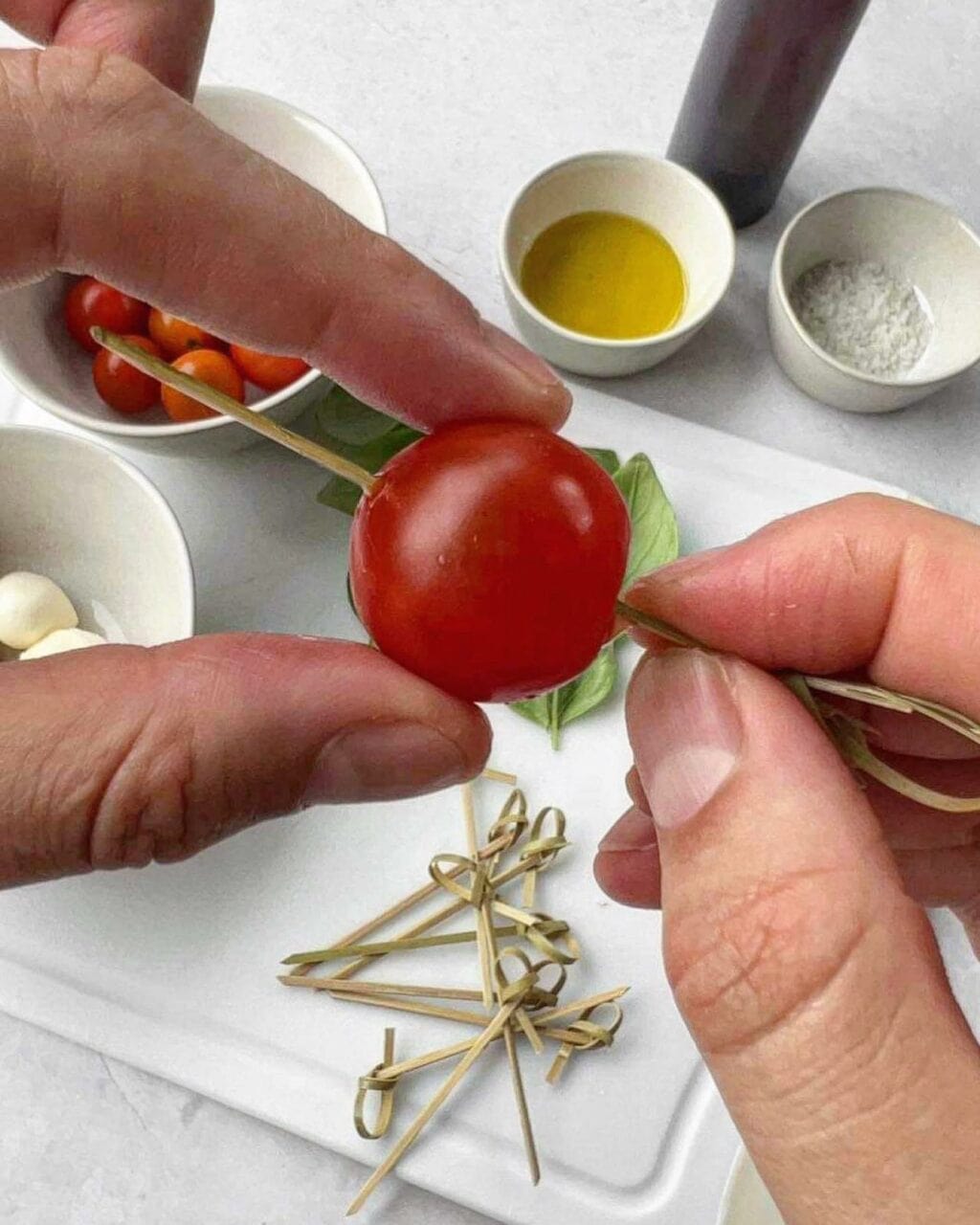 Caprese Salad Skewers with Bocconcini (Appetizer) - Nourish & Tempt