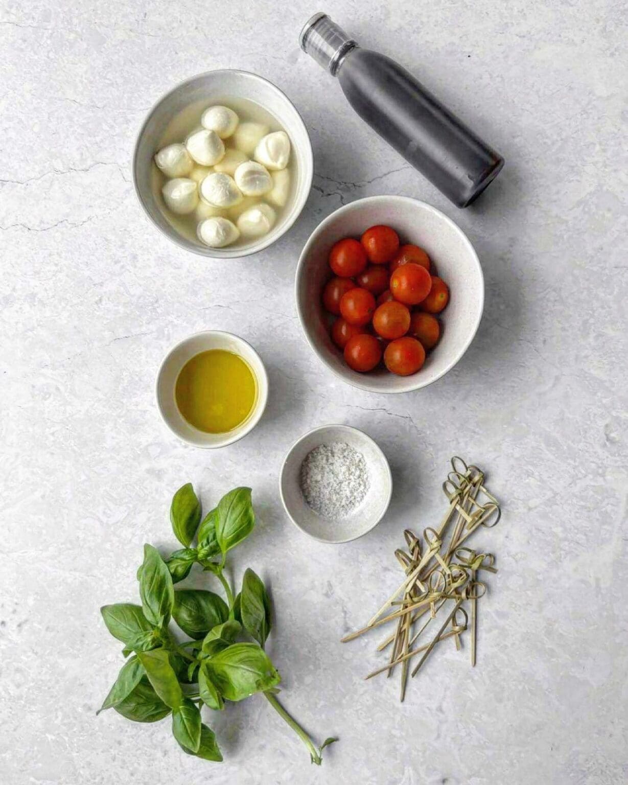 Caprese Salad Skewers with Bocconcini (Appetizer) - Nourish & Tempt