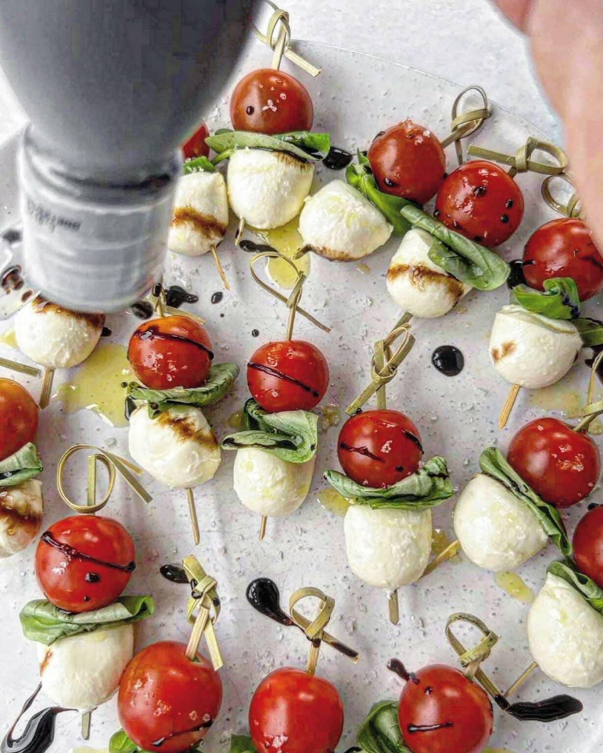 Caprese Salad Skewers with Bocconcini (Appetizer) - Nourish & Tempt